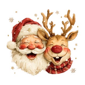 Santa & Reindeer Christmas Clipart: Whimsical Holiday Graphics (digital ...