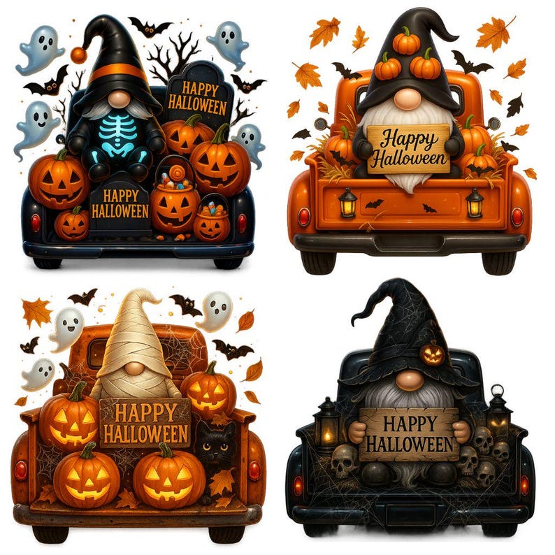 Halloween Gnome & Truck Clipart: Fall Pumpkin PNG (digital Download - Etsy
