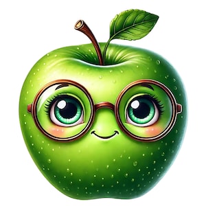 Cute Green Apple Clipart | Commercial Use Jpgs (digital Download) - Etsy