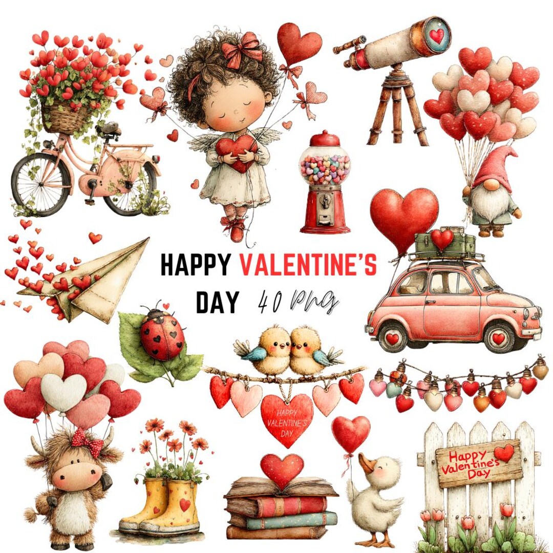 Whimsical Valentine's Day Clipart: Happy Valentine Graphics, Digital ...