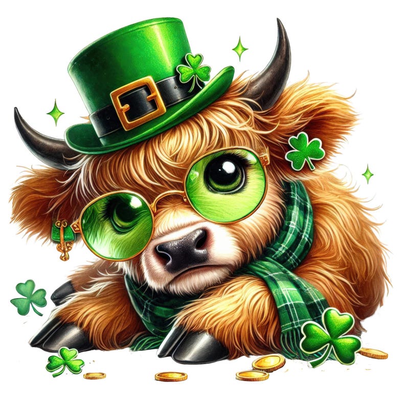 St Patricks Highland Cow Clipart: Irish Cow 12 PNG Bundle (digital ...
