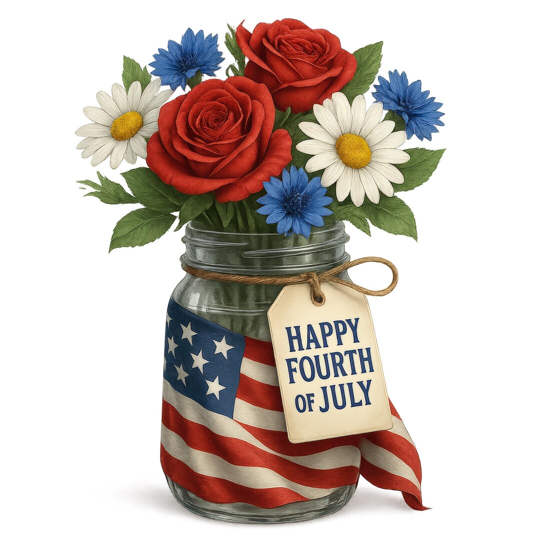 4th of July Flowers Clipart, Floral USA, Happy 4th of July Bundle ...