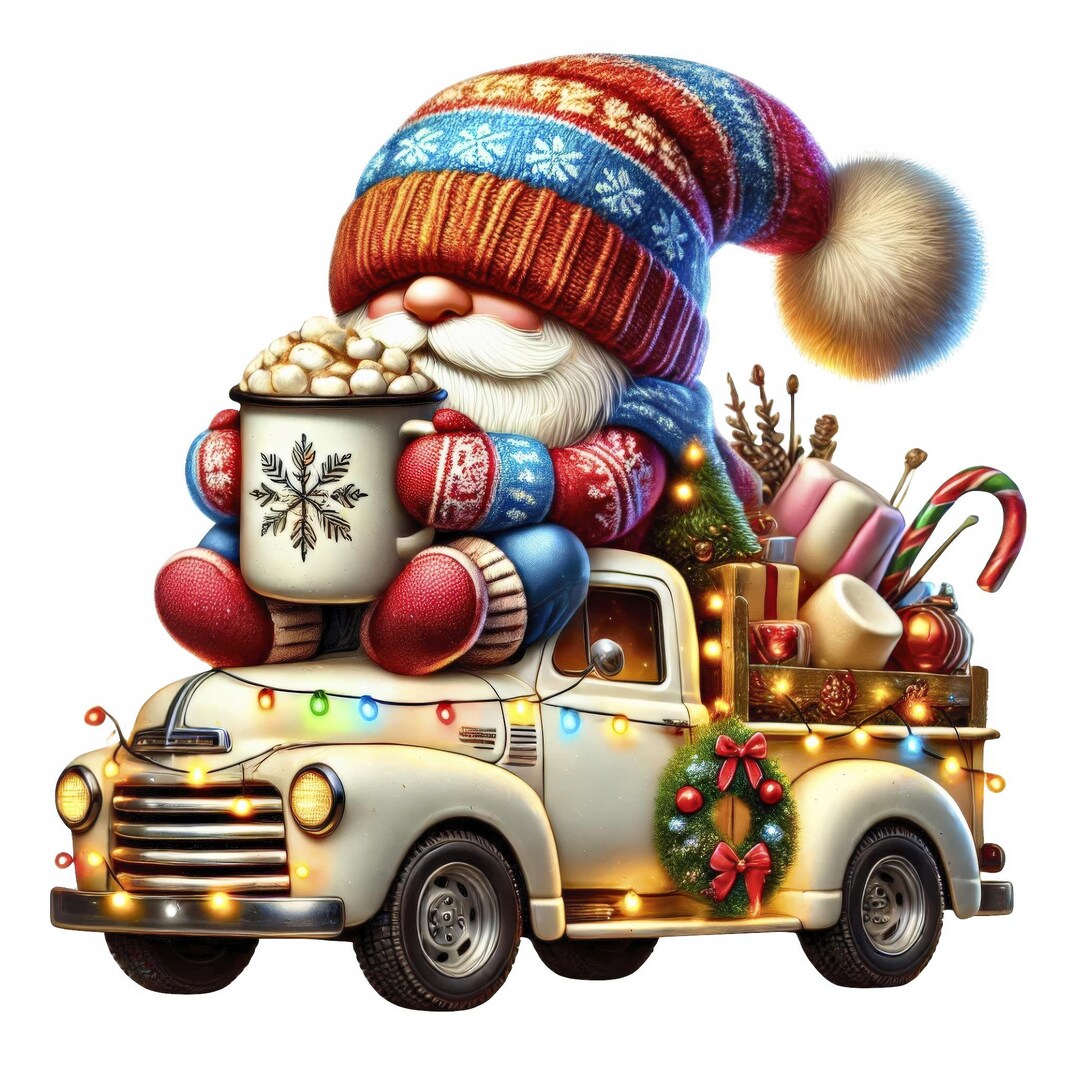 Christmas Gnome Truck Clipart: Festive Holiday Graphics (digital ...