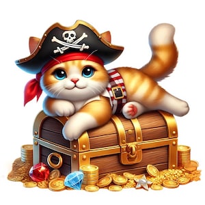 Cute Pirate Cat Clipart | 12 High-quality Jpgs | Adventurous Feline ...