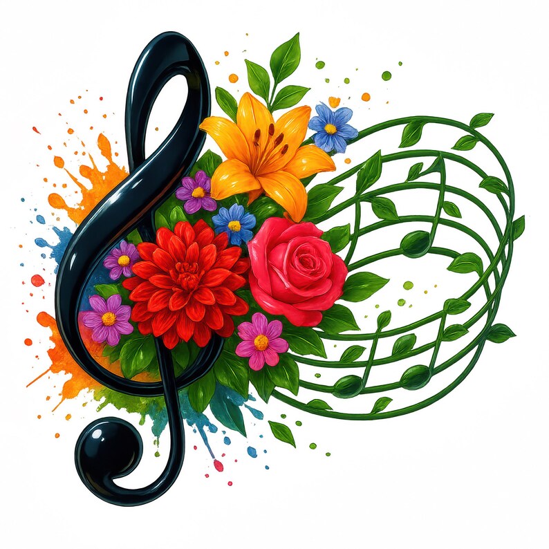 Floral Music Note Clipart, High-quality Pngs (commercial Use) - Etsy
