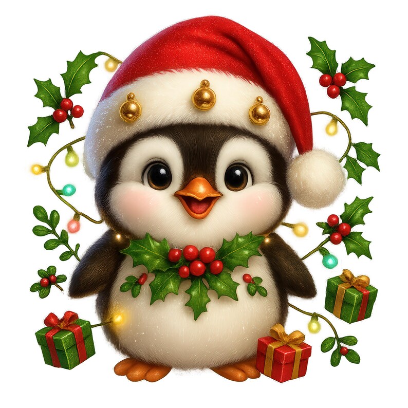 Christmas Penguin Clipart – Holiday Cards, Crafts (PNG Digital Download ...