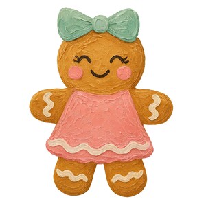 Hand-painted Gingerbread Girl Clipart: Brushstroke Christmas PNG ...
