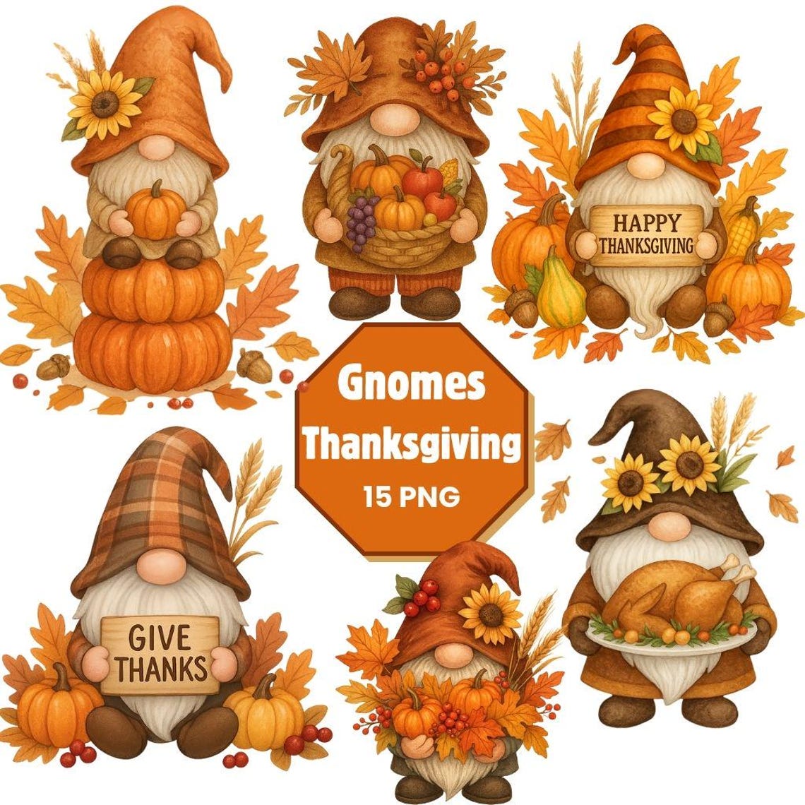 Thanksgiving Gnome Clipart Bundle: Fall Harvest PNG (digital Download ...