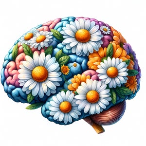 Floral Brain Clipart | 12 High-quality Jpgs | Botanical Brain Clipart ...