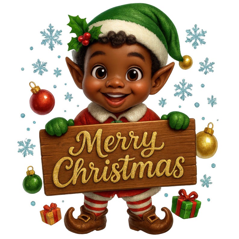 Black Elf Boy Christmas Clipart: African American PNG Set (instant ...