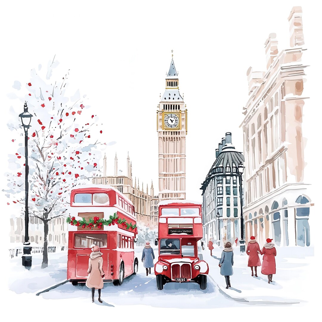 Christmas in London Clipart, Festive Holidays, Holiday City Scene ...