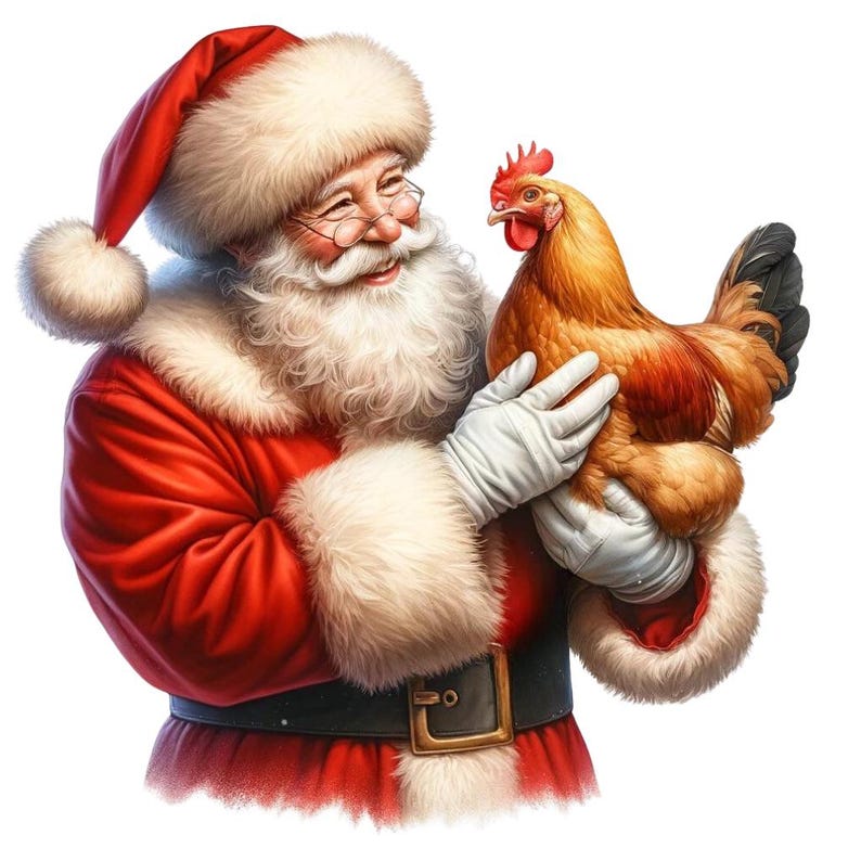 Christmas Chicken Clipart: Festive Santa With Chicken, (11 PNG, Digital ...
