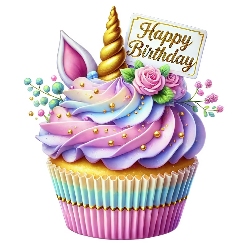 Happy Birthday Cupcake Clipart: Party PNG Bundle (digital Download ...