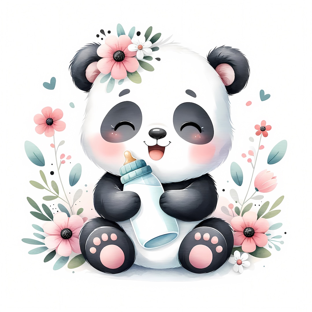 Cute Baby Panda Clipart – Floral JPG Images (digital Download) - Etsy