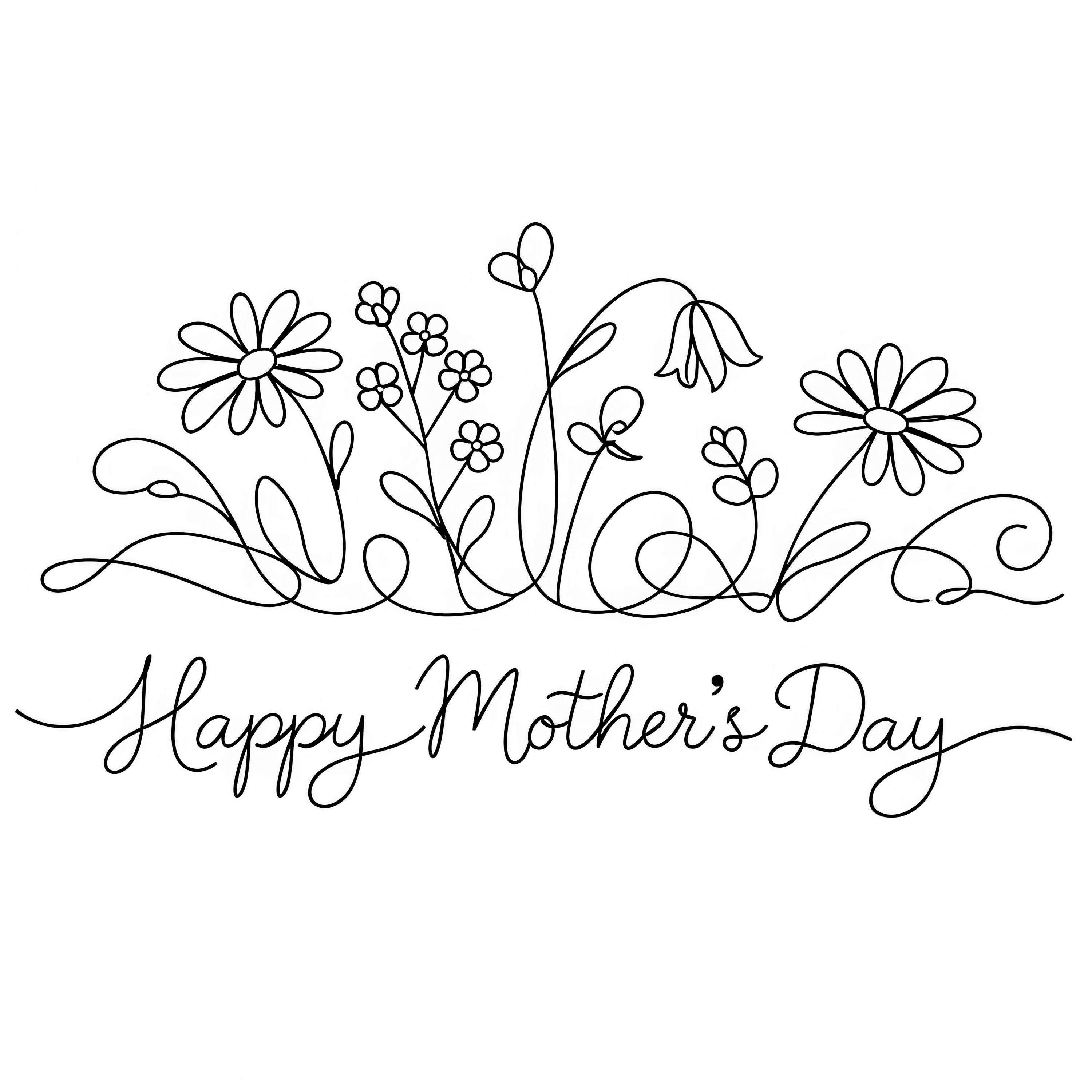 Floral Mother’s Day Clipart, Mom Hand Drawn Outline Graphics, Digital ...