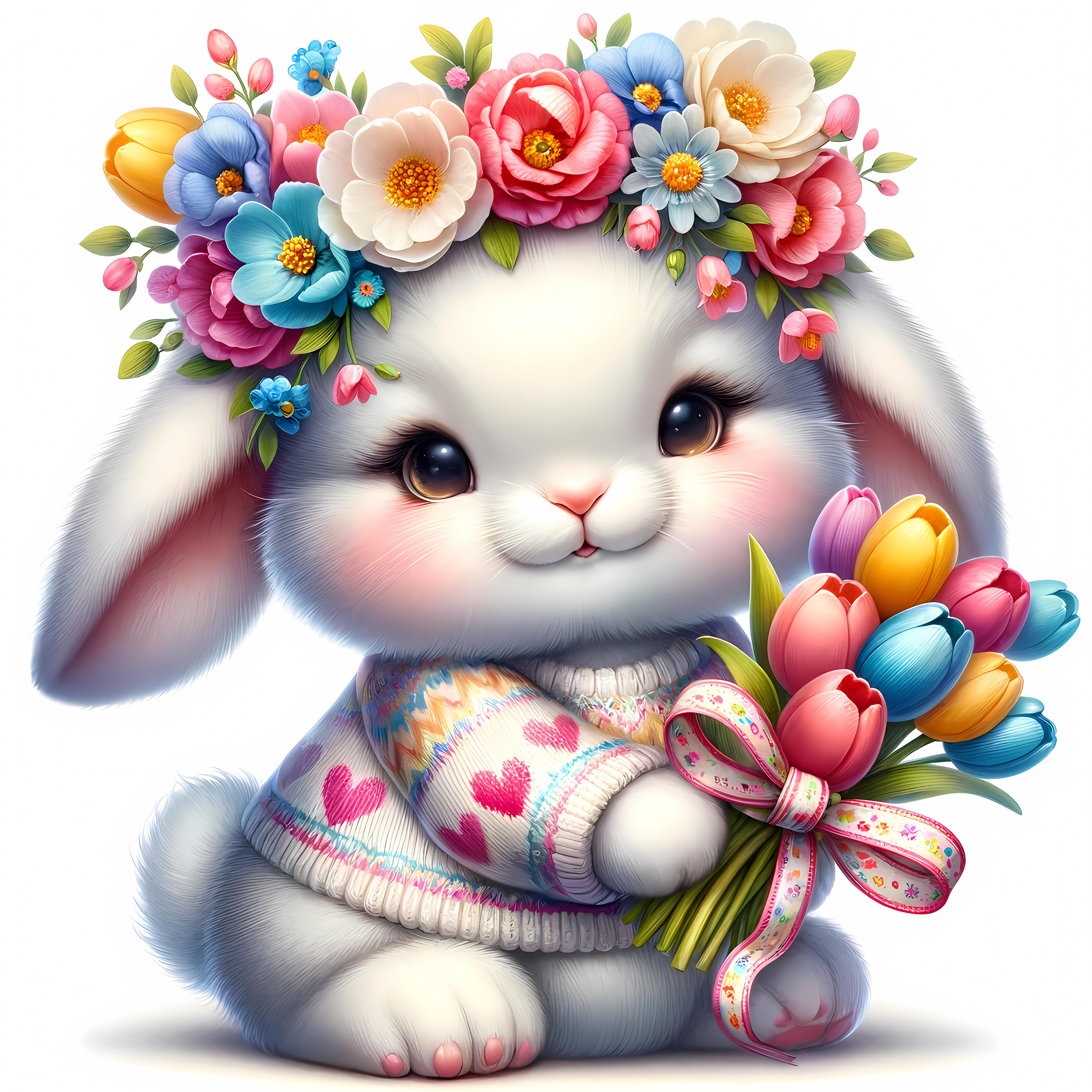 Floral Easter Bunny Clipart | Spring Flower Jpgs (digital Download) Set ...