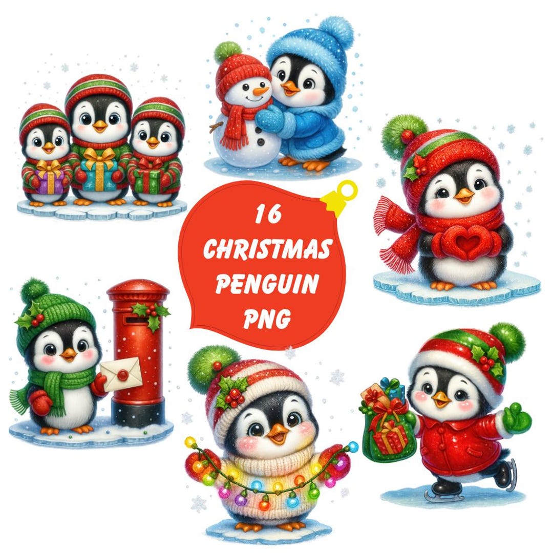 Christmas Penguin Clipart Bundle: Festive Penguin Winter Pngs (digital ...
