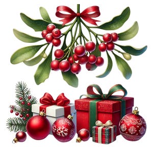 Christmas Mistletoe Clipart Bundle: Festive Holiday Art (11 JPG Digital ...