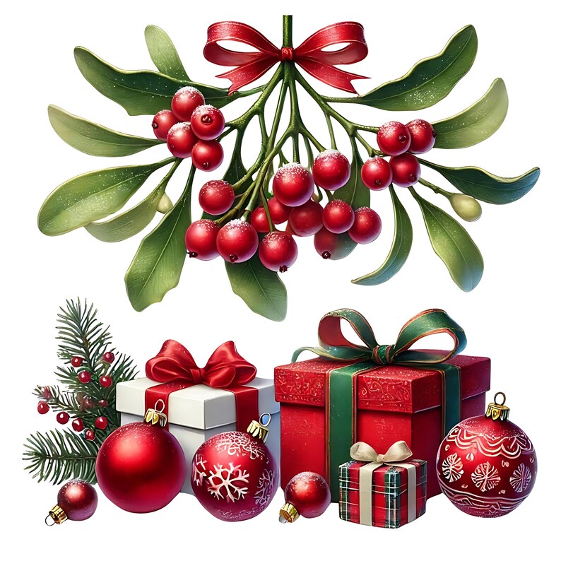 Christmas Mistletoe Clipart Bundle: Festive Holiday Art (11 JPG Digital ...