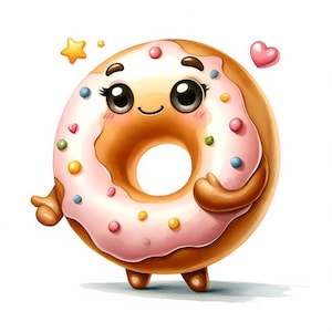 Cute Donuts Clipart | 12 High-quality Jpgs | Adorable Cute Donuts ...