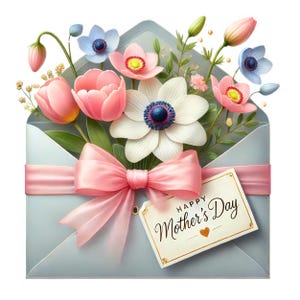 Mothers Day Envelope Clipart, Happy Mother's Day Png Clipart, Floral ...