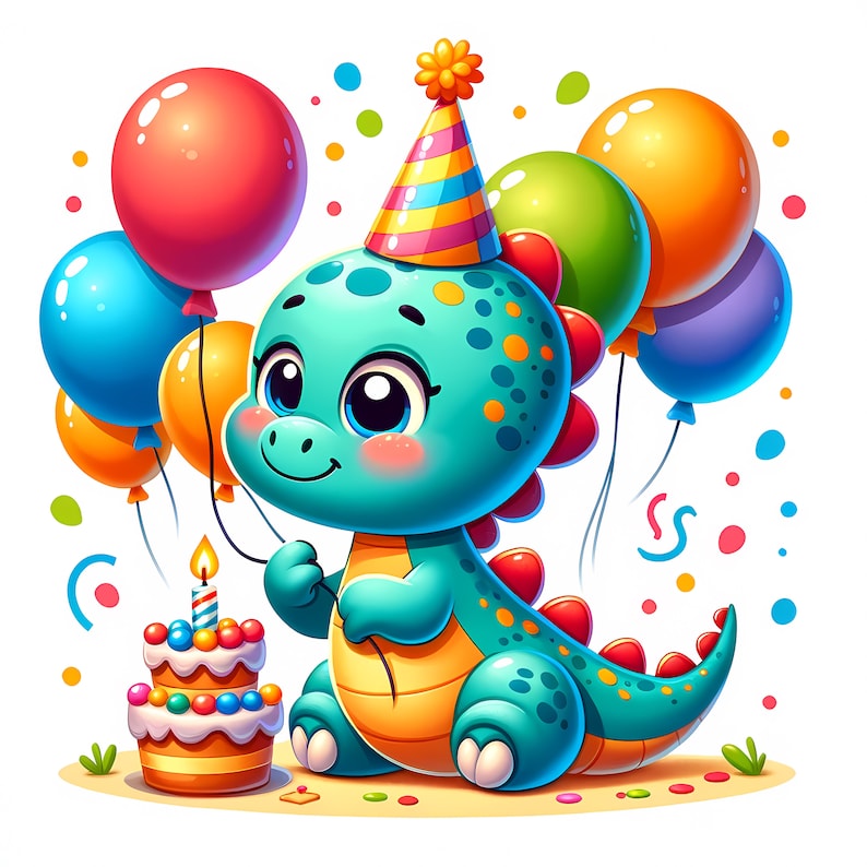 Cute Dinosaur Birthday Clipart – High-quality Jpgs (digital Download ...