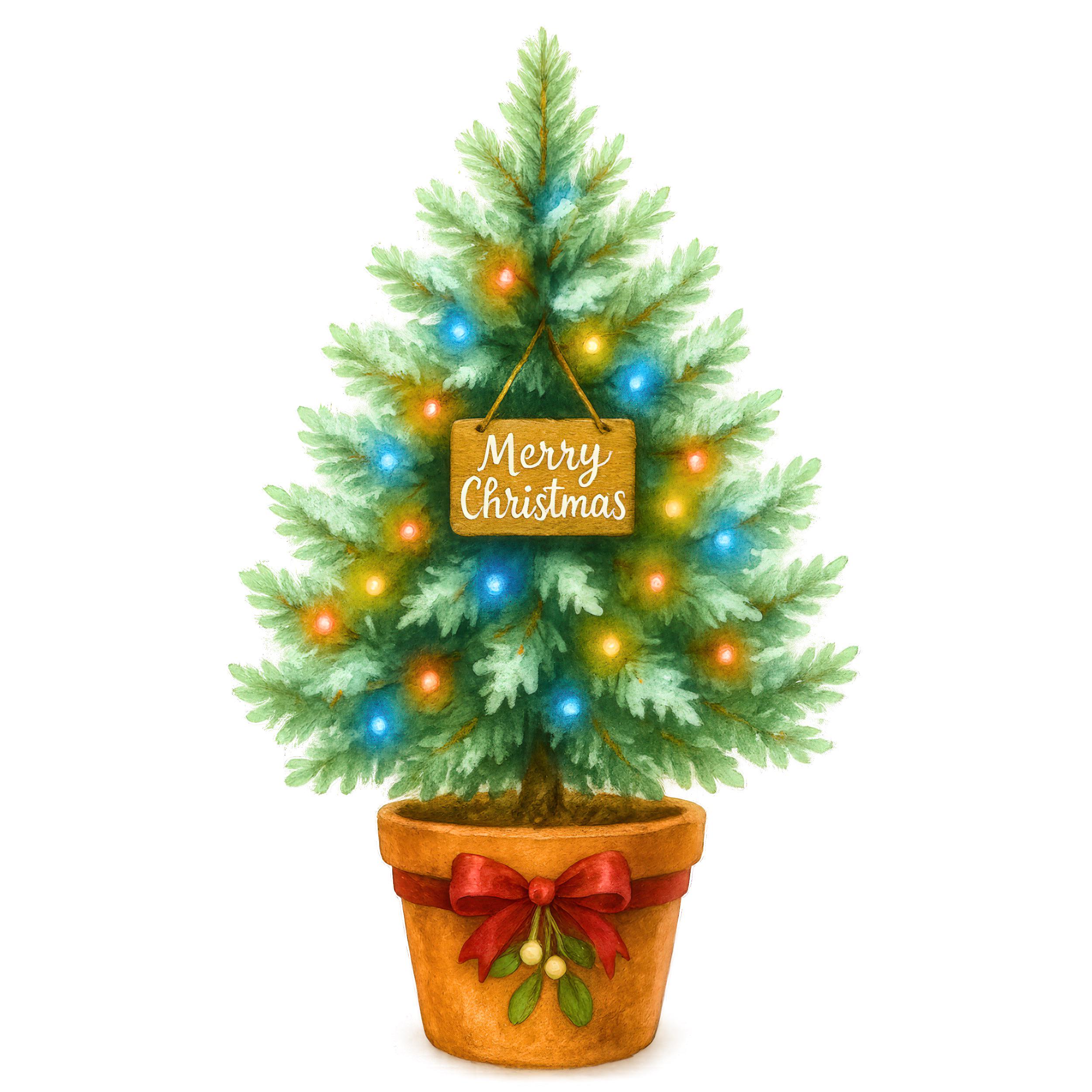 Festive Christmas Tree Clipart: Holiday Potted Tree PNG (digital ...