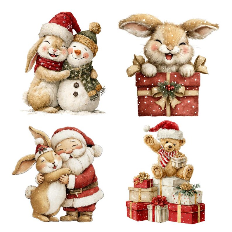 Christmas Bunny Clipart: Whimsical Holiday Graphics (digital Download ...
