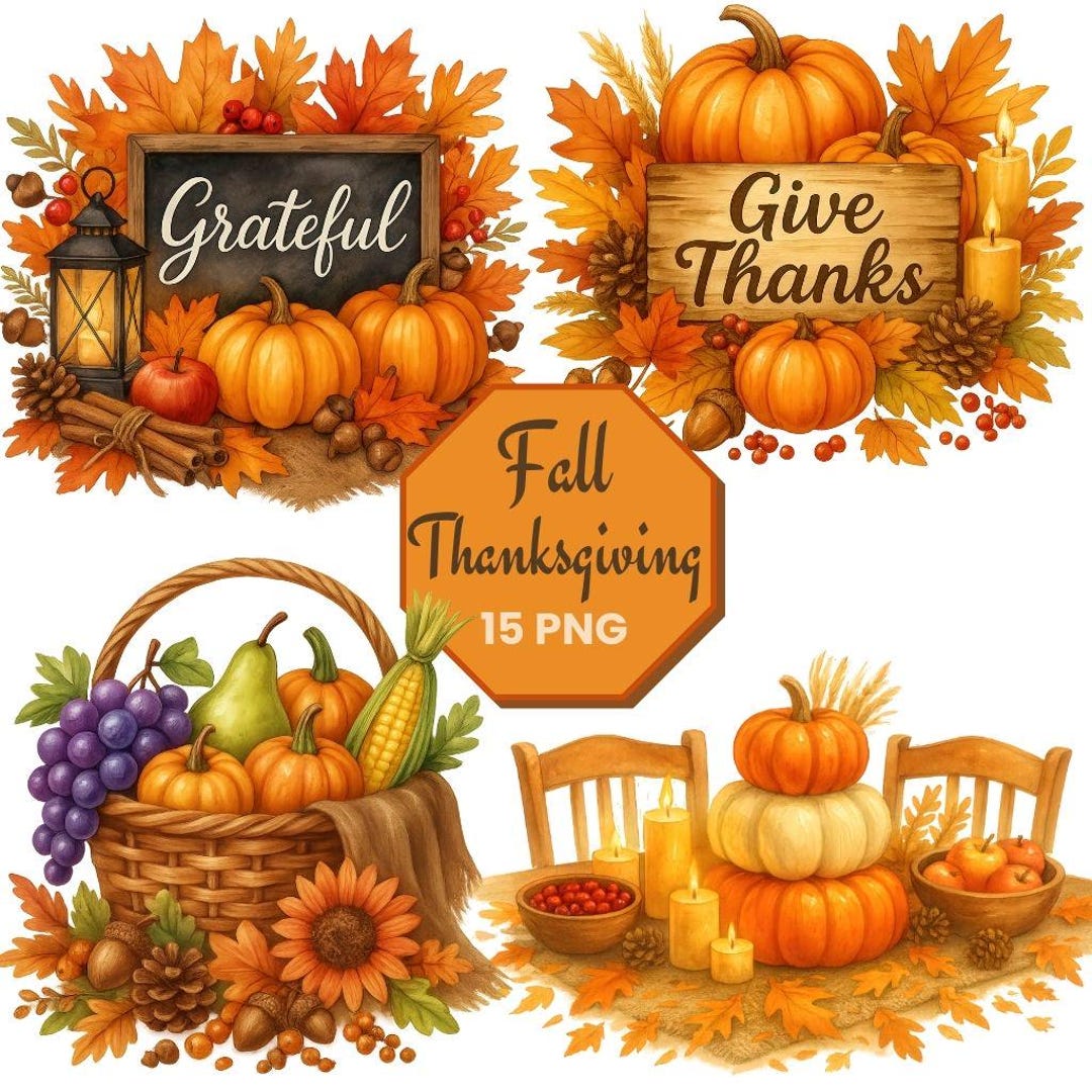 Fall Harvest Clipart: Thanksgiving PNG Images (digital Download - Etsy