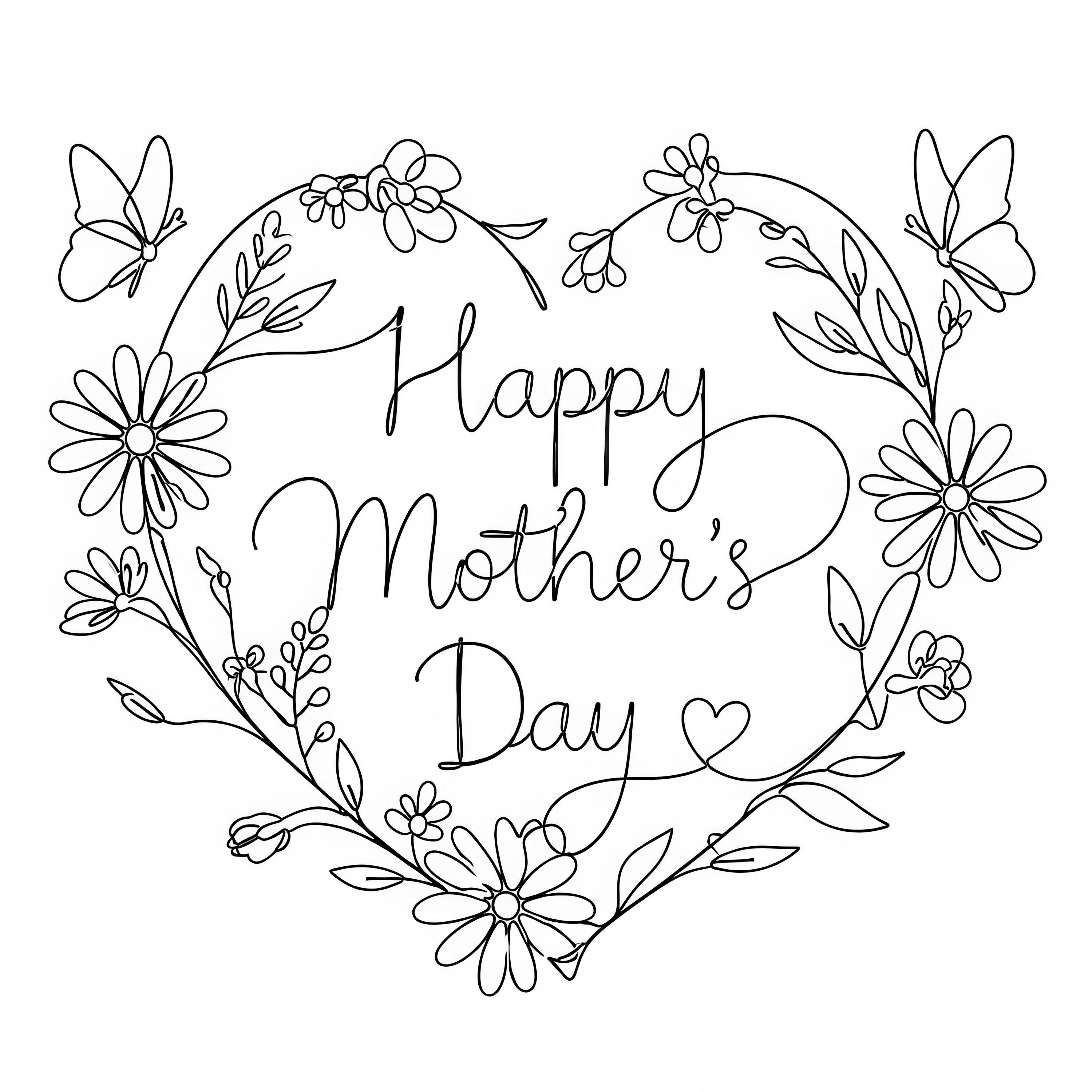 Floral Mother’s Day Clipart, Mom Hand Drawn Outline Graphics, Digital ...