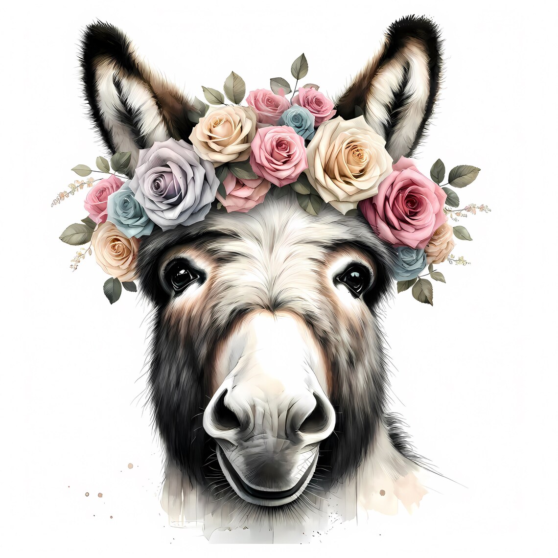 Cute Donkey and Flowers Clipart 13 High-quality Jpgs Donkey Flower ...