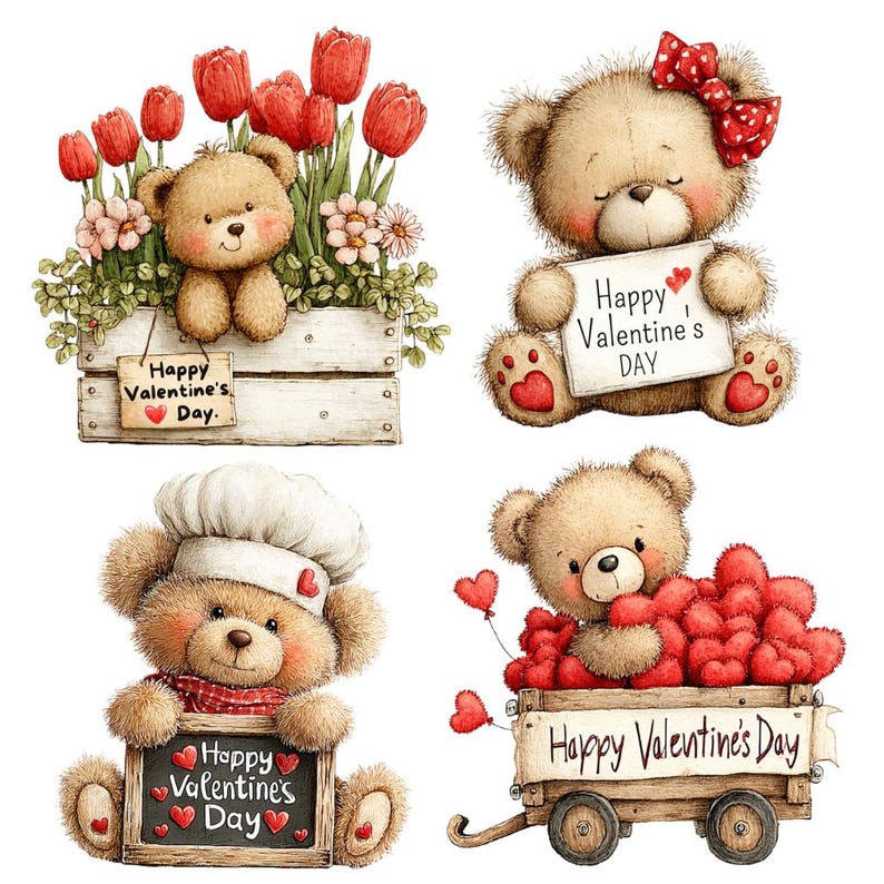 Teddy Bear Valentine's Day Clipart | Romantic Whimsical Graphics ...