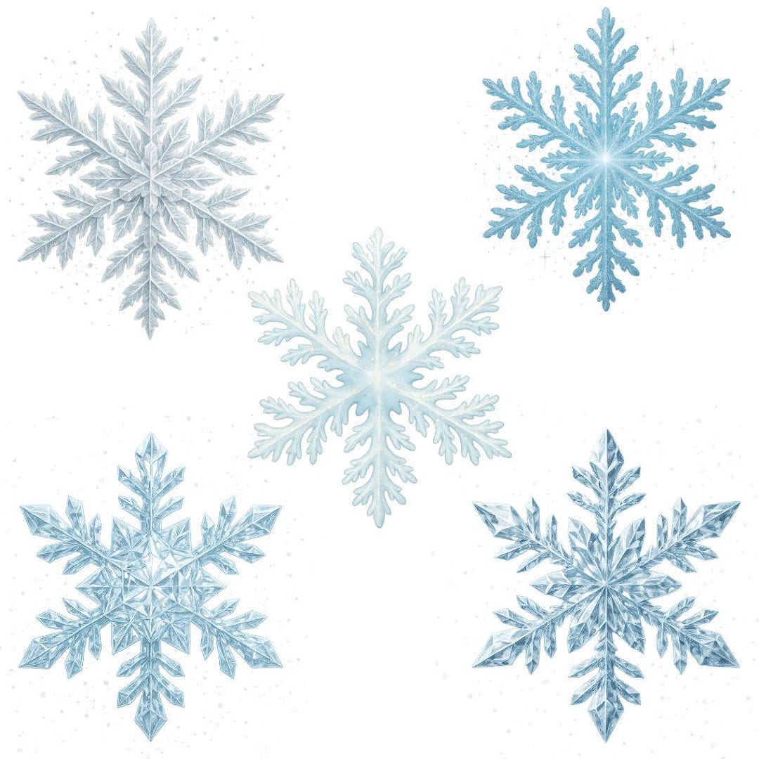 Blue Glitter Snowflake Clipart Bundle: Winter Frozen PNG (digital ...