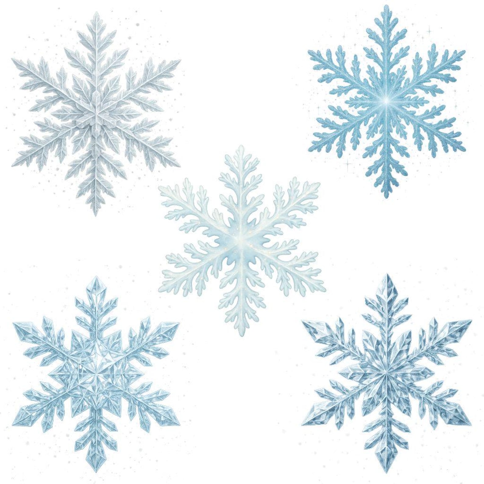 Blue Glitter Snowflake Clipart Bundle: Winter Frozen PNG (digital ...