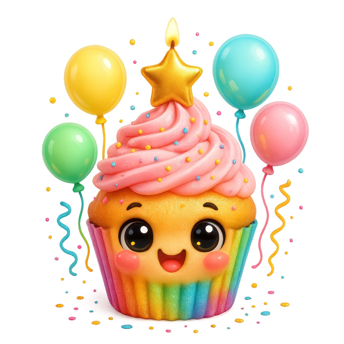 Watercolor Birthday Cupcake Kids Clipart Bundle: 12 PNG Digital ...