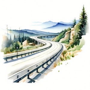 Highway Watercolor Clipart – Road Trip Bundle (digital Download) Set of ...