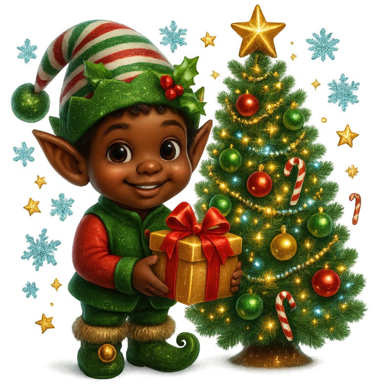 Black Elf Boy Christmas Clipart: African American PNG Set (instant ...