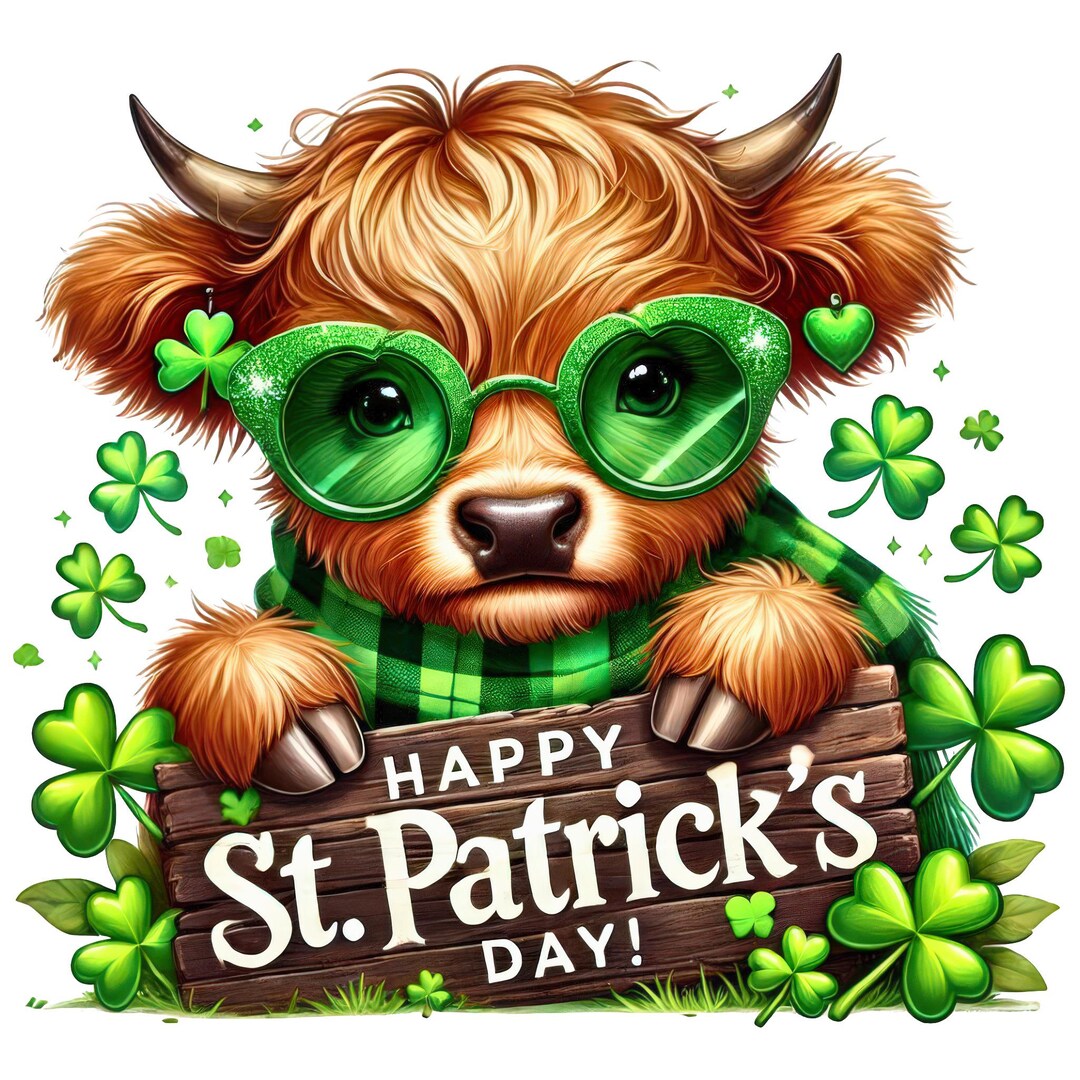 12PNG, St Patricks Highland Cow Clipart, Cute Highland Cow St Patricks ...