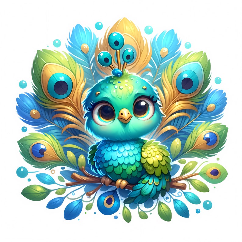 Cute Peacock 10 High-quality Jpgs Colorful Peacock Clipart Bundle Wall ...