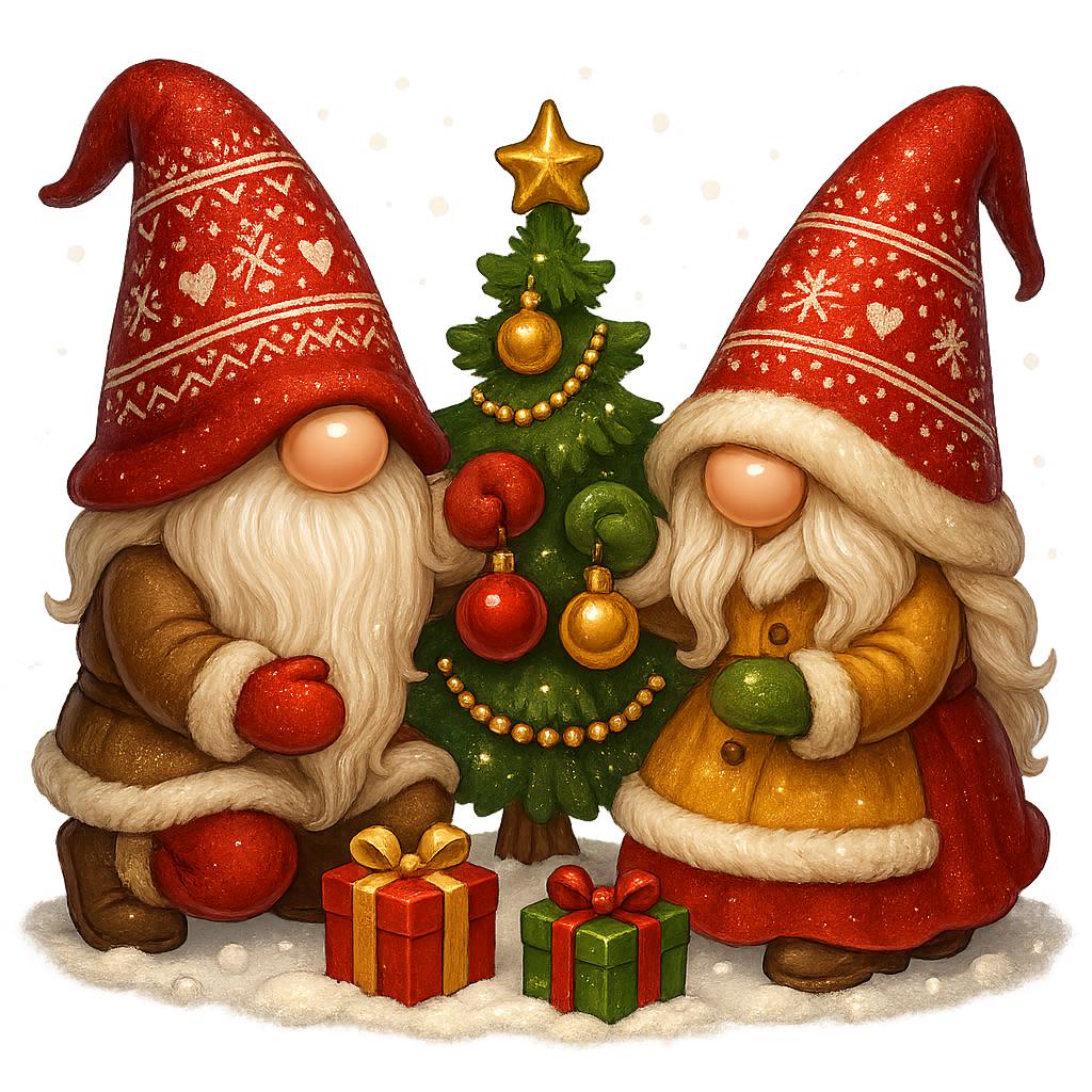 Christmas Gnome Couple Clipart: Merry Christmas Graphics (digital ...