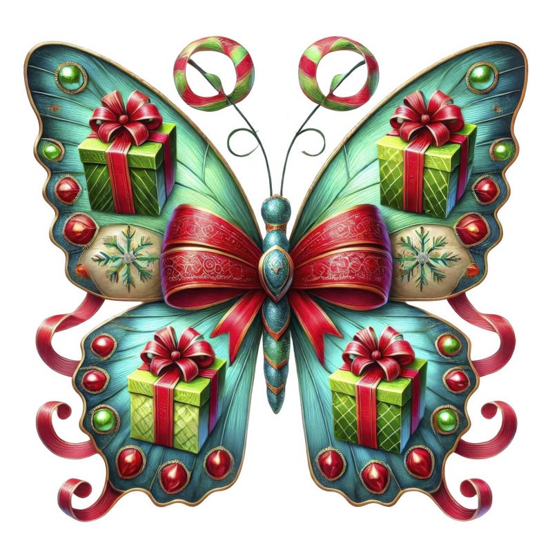 Christmas Butterfly Clipart: Festive Holiday Butterflies (digital ...