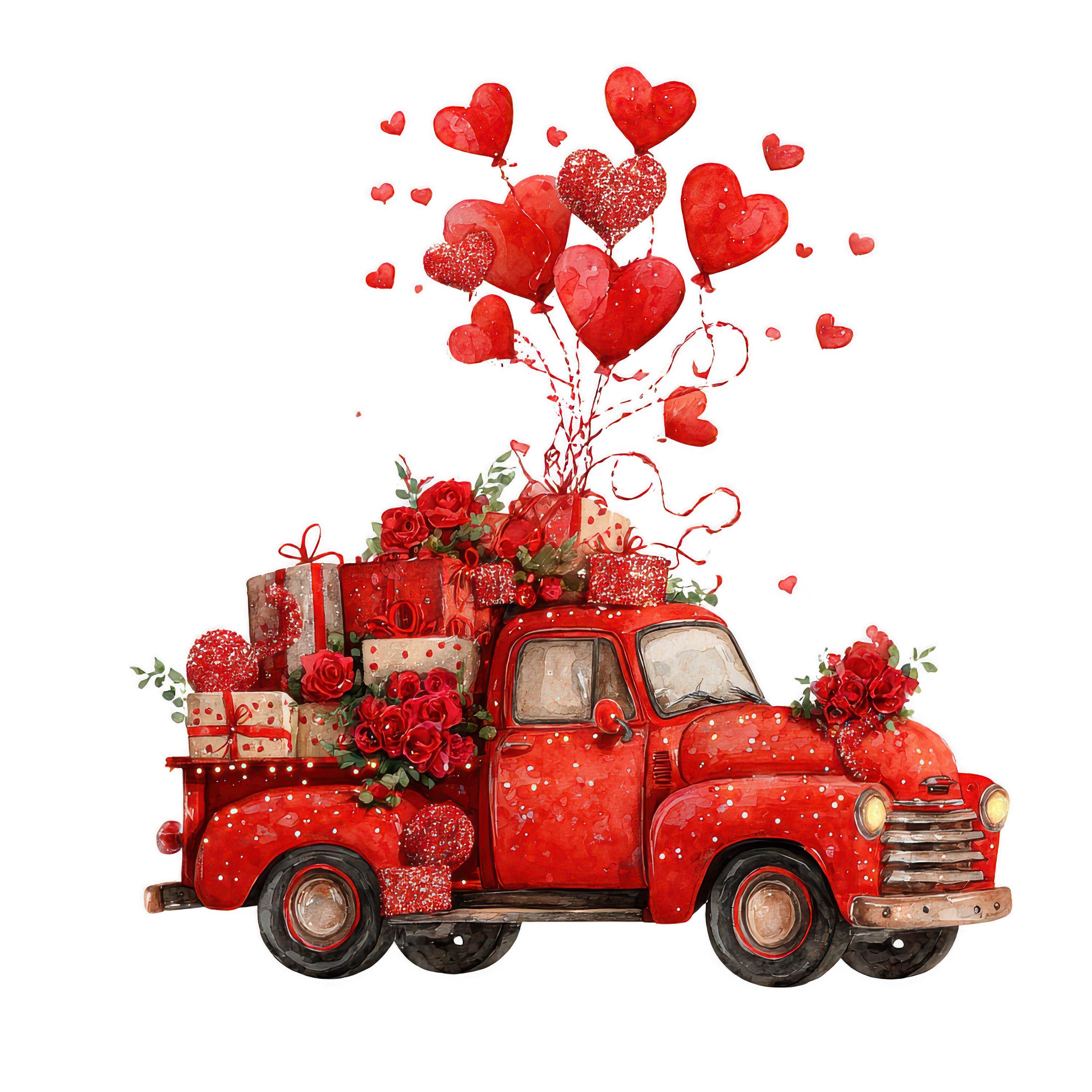 Valentine's Day Red Truck Clipart: Whimsical Graphics (digital Download ...