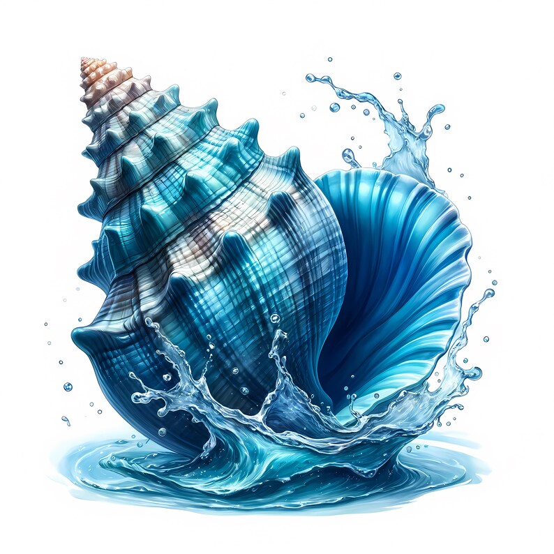 Blue Seashell Clipart: Ocean Theme Digital Art (commercial Use ...