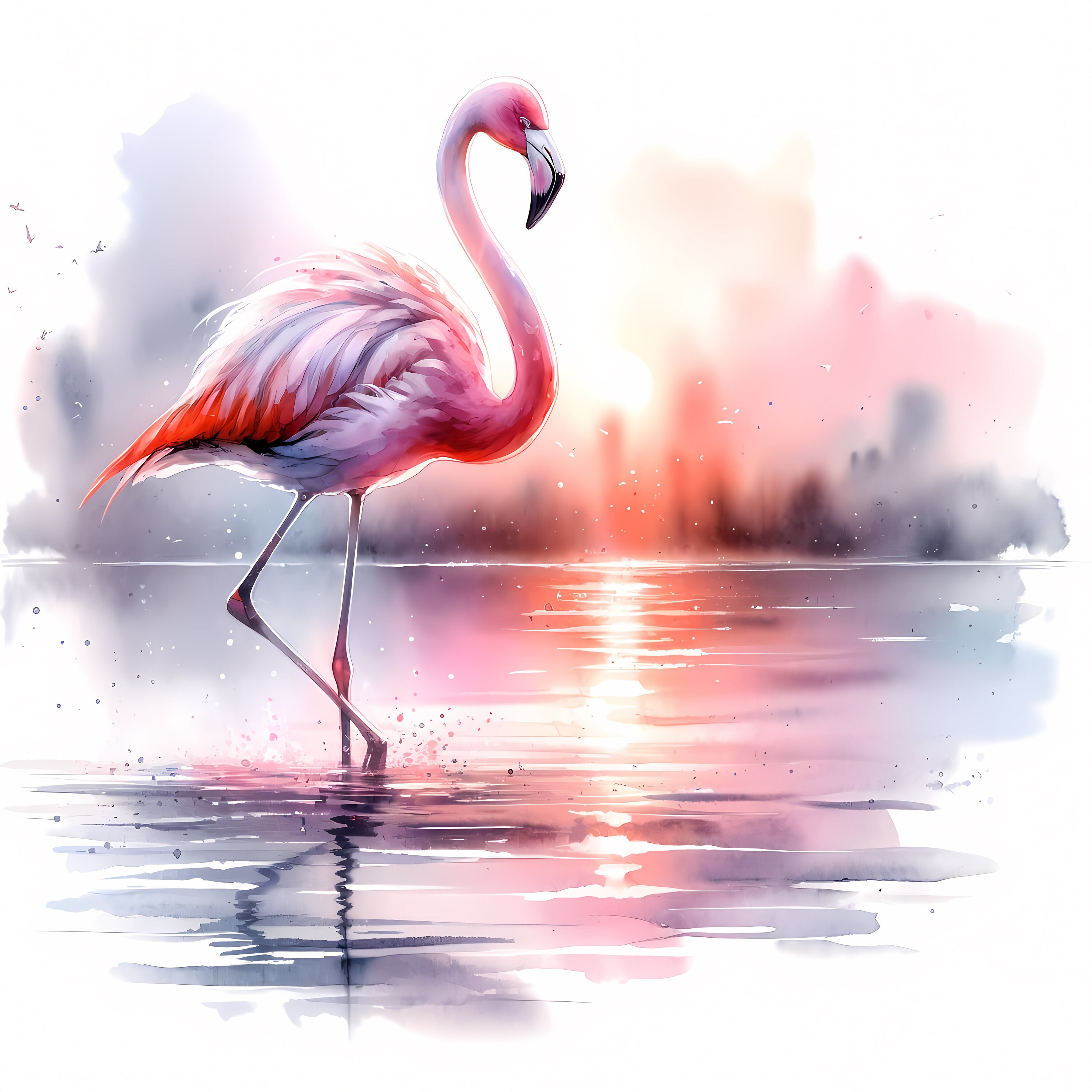 Pink Flamingo Watercolor Clipart | Tropical Bird Art (digital Download ...