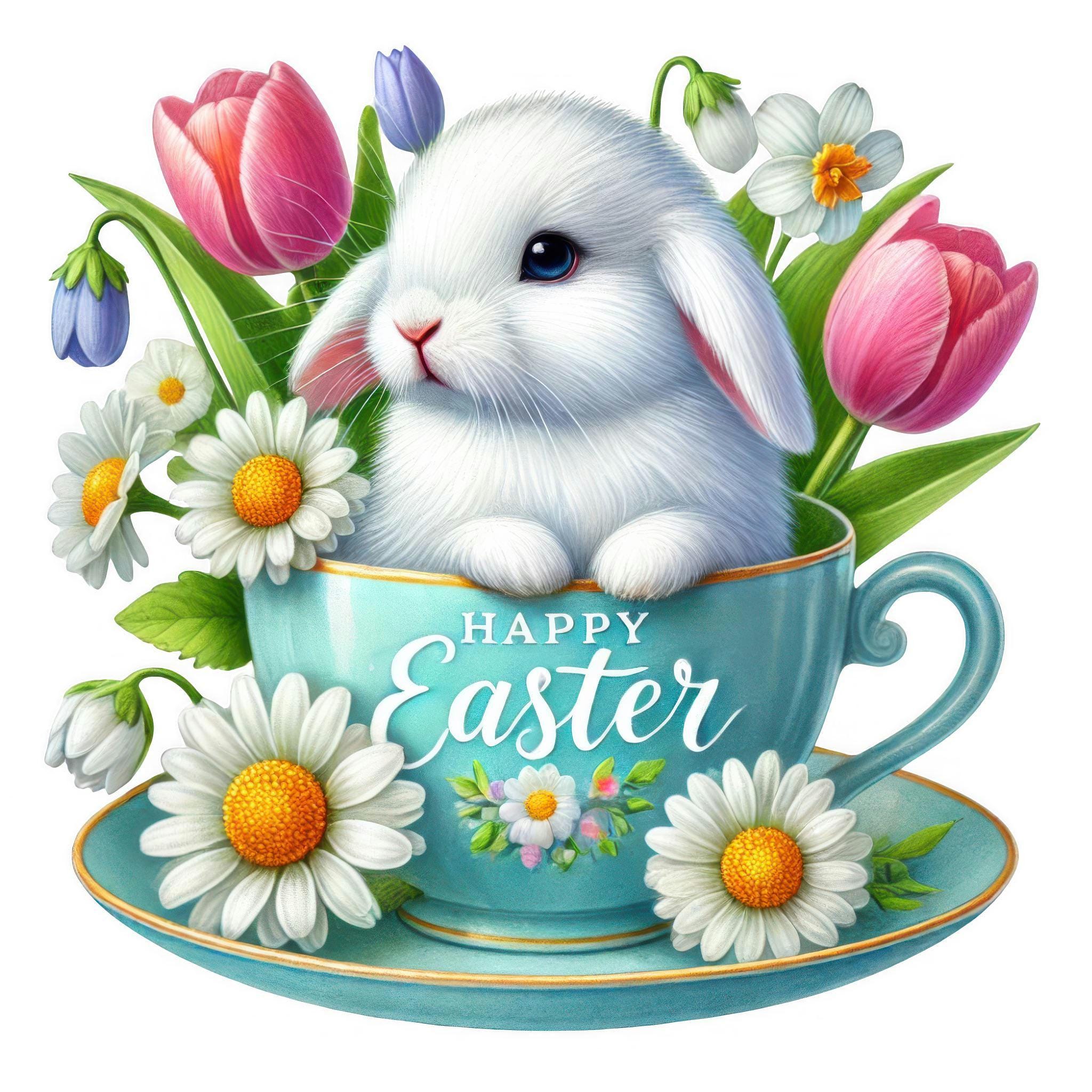 Bunny Teacup Easter Clipart | Floral PNG JPG (digital Download) Set of ...
