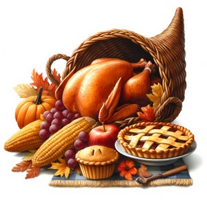 Thanksgiving Cornucopia Clipart: Autumn Harvest Art (digital Download ...