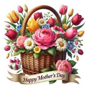 Mother's Day Flower Basket Clipart: Floral PNG, JPG (digital Download ...