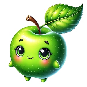 Cute Green Apple Clipart | 10 High-quality Jpgs | Adorable Green Apple ...