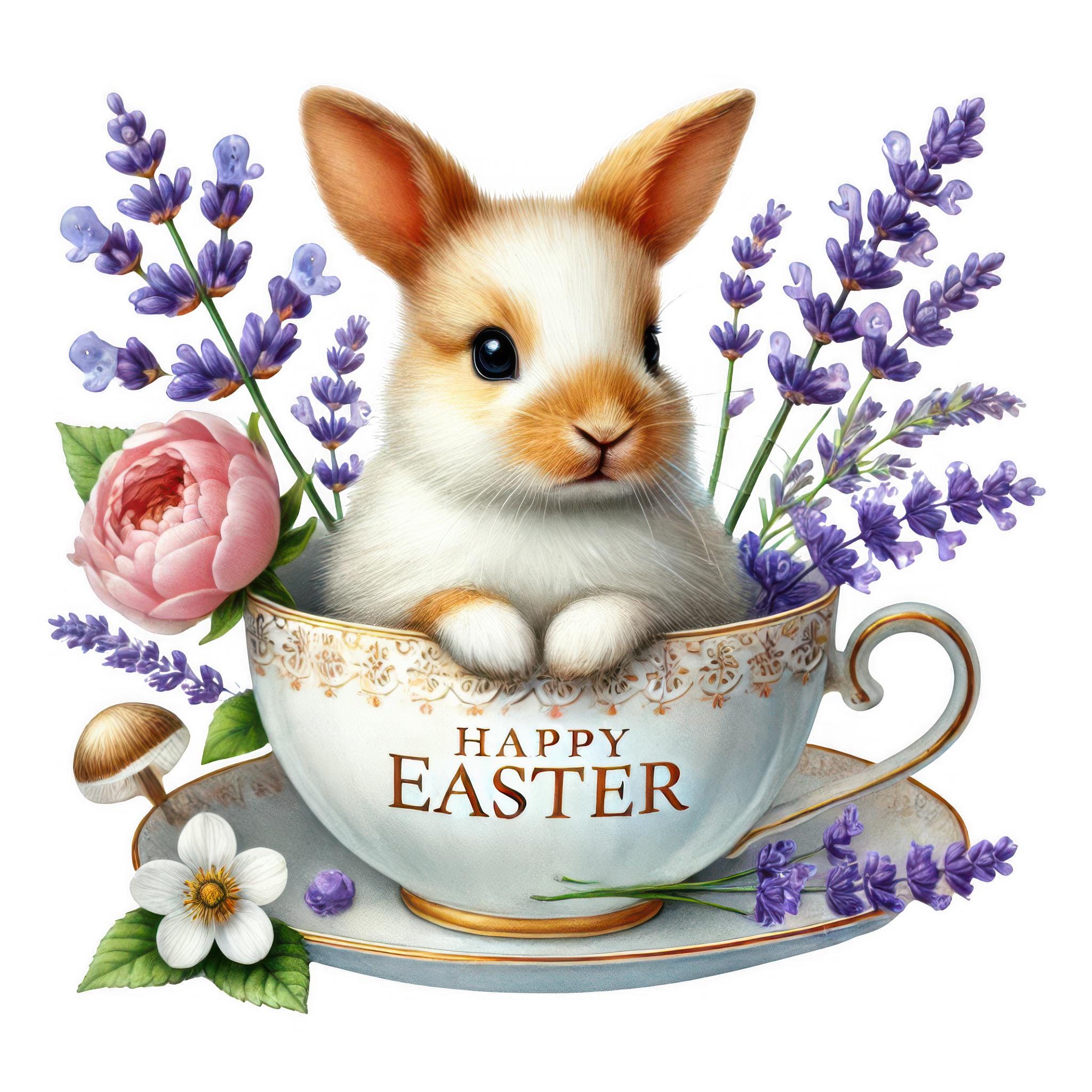 Bunny Teacup Easter Clipart | Floral PNG JPG (digital Download) Set of ...