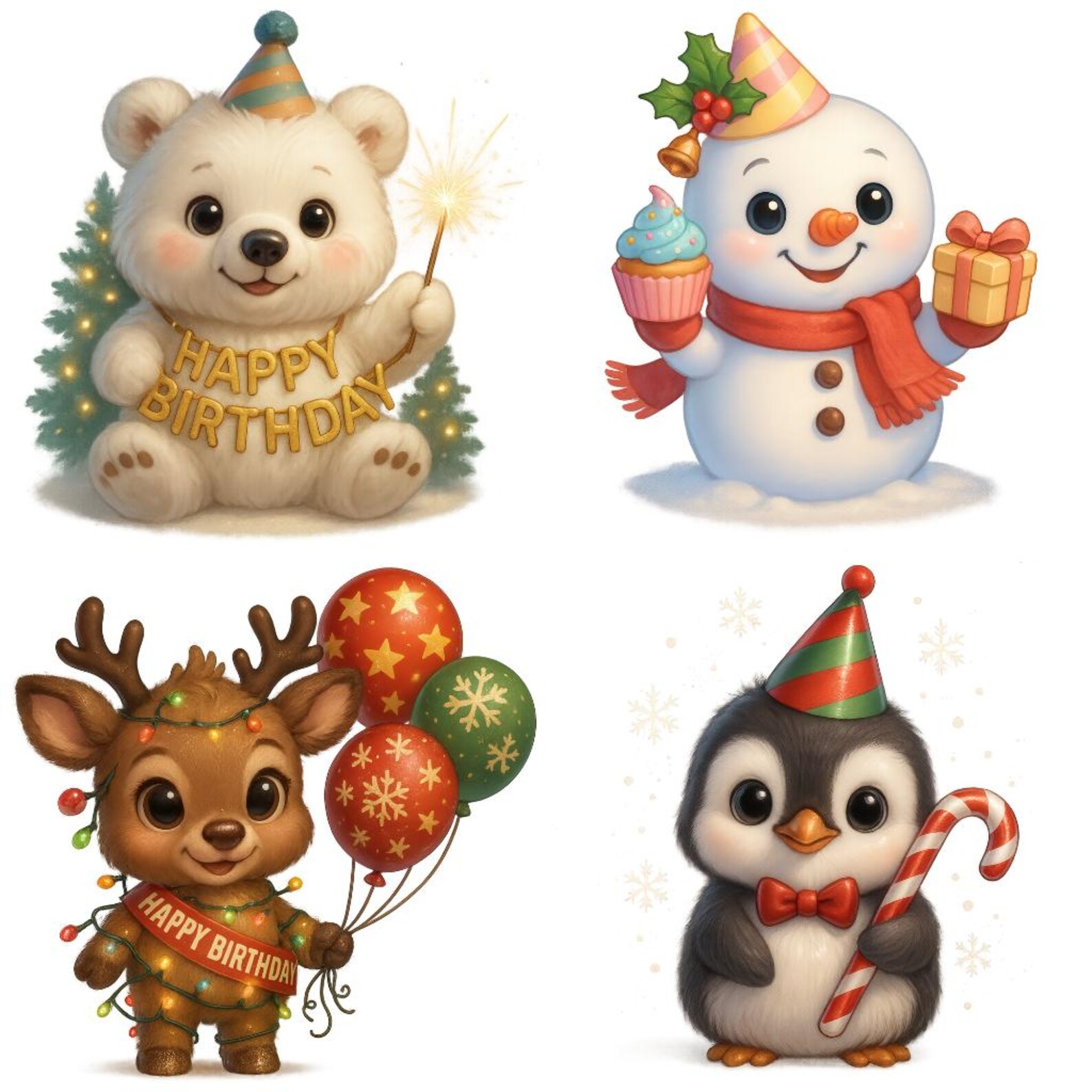 Christmas Birthday Clipart Bundle: Festive Party Graphics (25 PNG ...